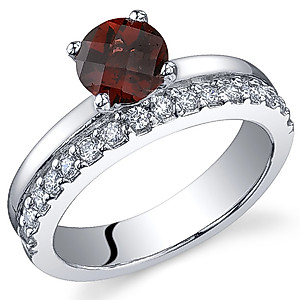 PEORA Garnet Promise Ring in Sterling Silver, 1 Carat Round Shape, Comfort Fit, Size 6