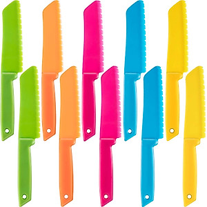 Jovitec 10 Pieces Kid Plastic Nylon Cooking Knife Set, Children Toddler Kitchen Knives, Safe Knives for Bread without BPA, Lettuce Knife and Salad Knife