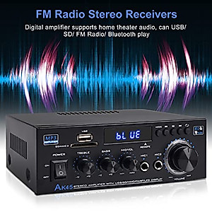 Stereo Audio Amplifier Receiver, 300Wx2 Home Dual Channel Bluetooth 5.0 Sound Speaker AMP, Home Amplifiers FM Radio, USB, SD Card, with Remote Control Home Theater Audio Stereo System Components