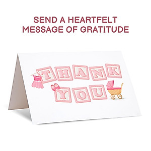 apearrie Baby Shower Thank You Cards with Envelopes, Set of 24 Thank You Cards Baby Shower, Pink Baby Thank You Cards with Envelopes, Thank You Baby Shower Cards