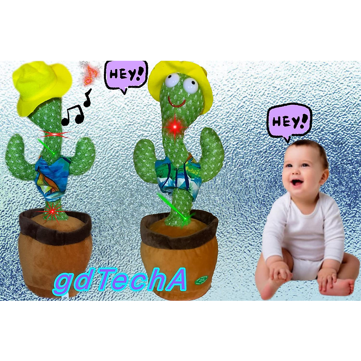 gdTechA Dancing Cactus Toy, TikTok Singing Toy, Lighted Toy, Electronic Repeating Voice for Kids, Cactus Plant Plush, Pets Wriggle Toy, Holiday Mimicking Toy for Kids (Hawaii Style)