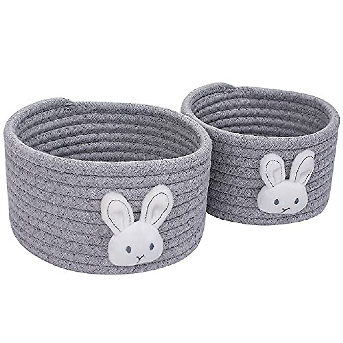 LixinJu Small Basket for Organizing Small Woven Basket Set of 2 Bunny Small Rope Basket Decorative Mini Storage Bins Round Little for Desk Dog Cat Toy Kids Baby Girls Gifts, Gray