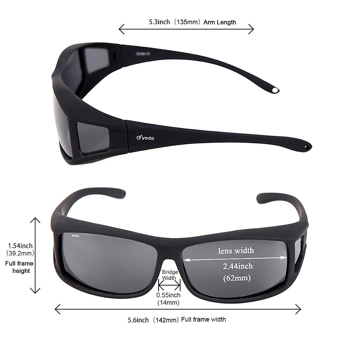 yodo Fit Over Glasses Sunglasses with Polarized Lenses for Men and Women,Smoke