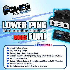 Brook Power Bay Ethernet - Portable, Fast Charging, Dock Stand, Docking Station for Nintendo Switch, Built-in Ethernet Port and GameCube Controller inputs, Supports HDMI Output, Stable Network Connect