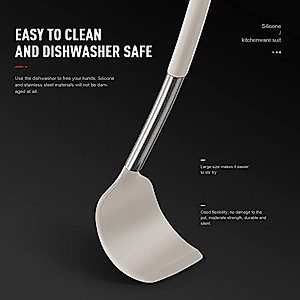 Large Silicone Cooking Utensils Set - Heat Resistant Kitchen Utensils,Turner Tongs,Spatula,Spoon,Brush,Whisk,Stainless Steel Silicone Cooking Tool for Nonstick Cookware,Dishwasher Safe (Khaki)