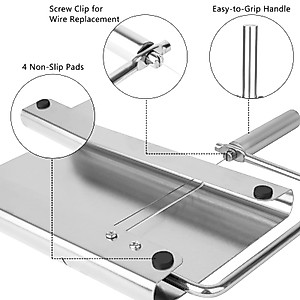 Stainless Steel Cheese Slicer with Accurate Size Scale Includes Wire Cheese Slicer, 5 Replacement Wires Cheese Cutters and 4 Mini Stainless Steel Cheese Knives Butter Knife & Fork for Cheese Butter