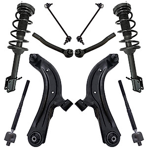 TRQ Front Steering & Suspension Kit Complete Strut & Coil Spring Assembly Control Arm with Ball Joint Sway Bar Stabilizer Link Tie Rod Compatible with 2013-2019 Nissan Sentra