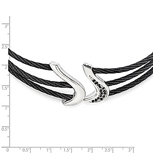 Sonia Jewels Black Titanium and 925 Sterling Silver Black Spinel Cable Flex Collar 15"