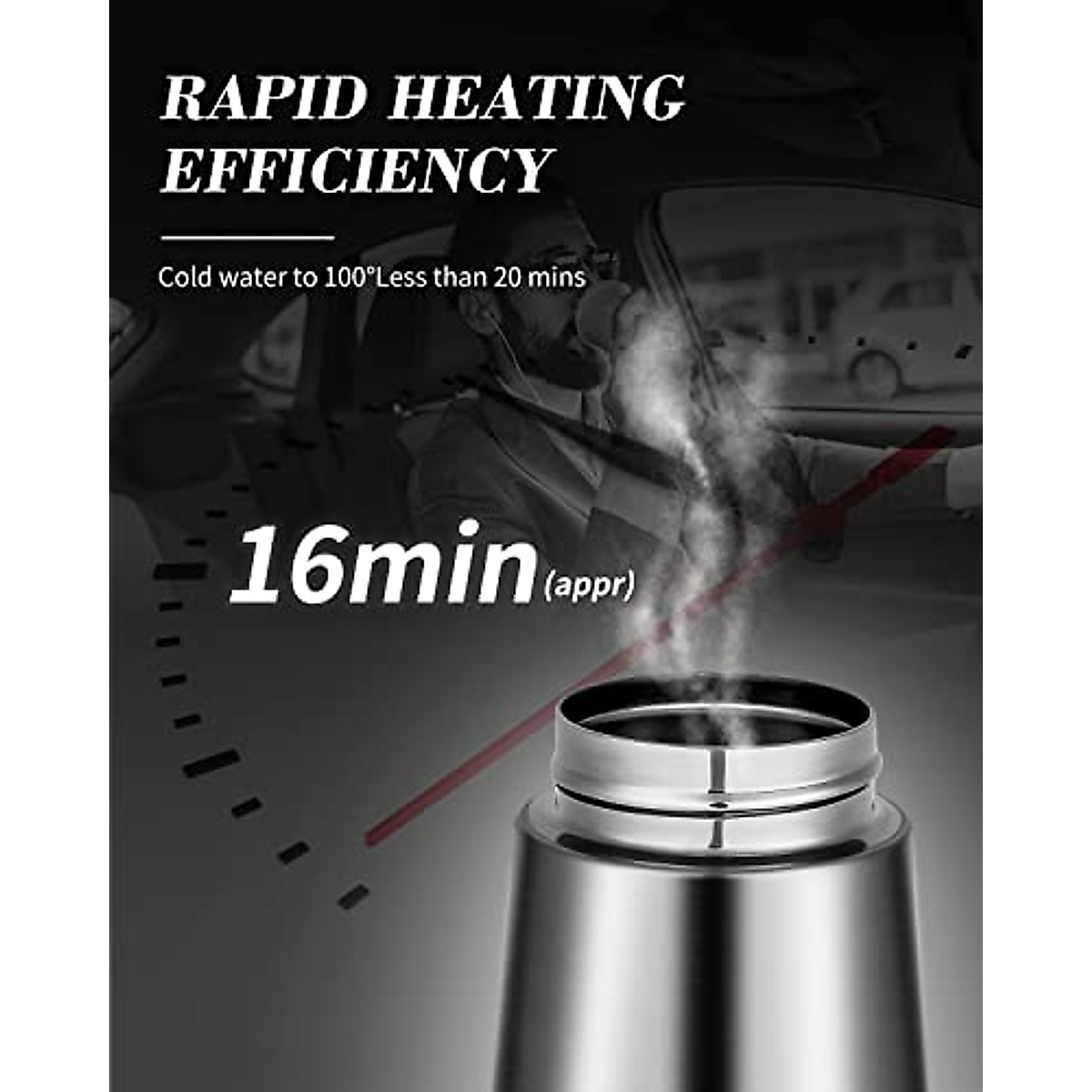 Spardar 12V Car Kettle Water Heating Cup for Car Stainless Steel Fast Water Boiler & Heater with LED Indicator Light for Water, Tea, Coffee and Milk (Black 12V)