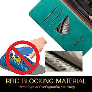 SUANPOT for Samsung Galaxy S10+ /S10 Plus 6.4 (Not Fit S10,S10e) Leather Wallet case with RFID Blocking Credit Card Holder, Flip Folio Book Phone Cover Shockproof case Wallet Pocket Blue Green