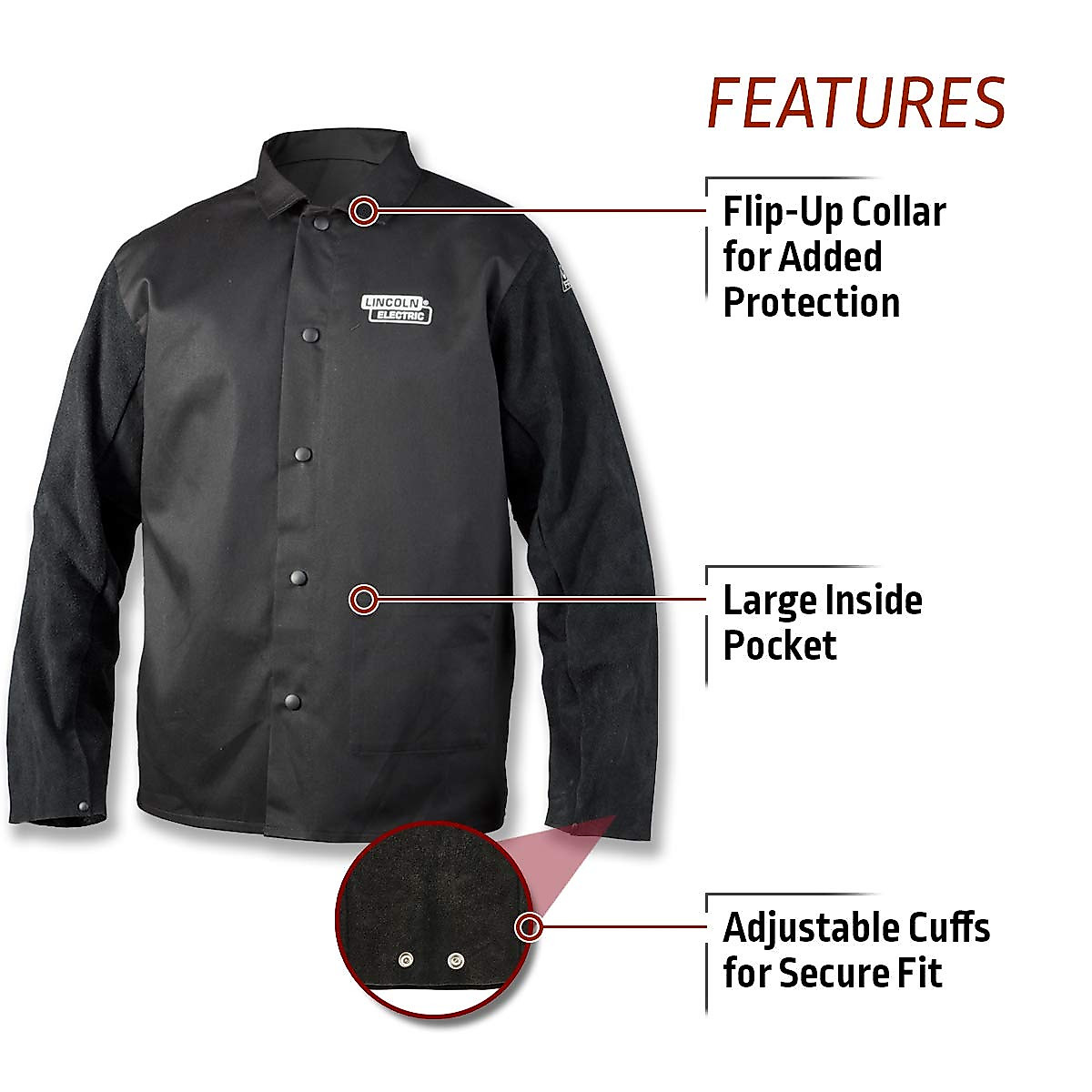 Lincoln Electric unisex adult Traditional Split Leather Sleeved Welding Jacket, Black, Medium US