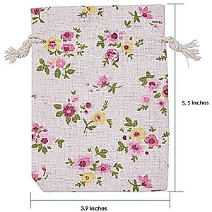 Autupy 20 Pack Floral Burlap Drawstring Bags Gift Bags Packing Storage Linen Jewelry Pouches Sacks for Christmas Wedding Party Shower Birthday, 5.5 x 3.9 Inch