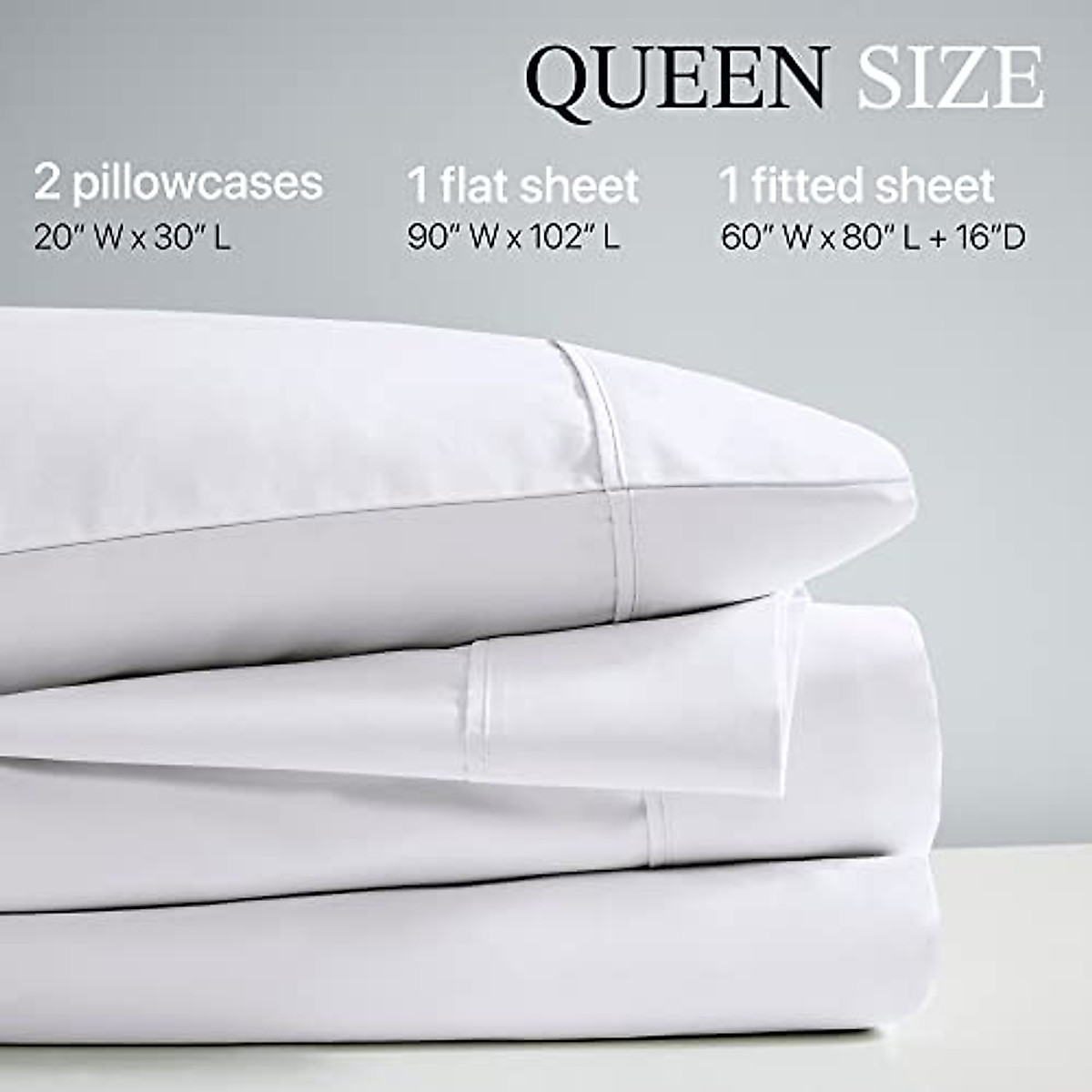 Beautyrest 1000 Thread Count, Solid Color Sheet Set, Elastic Deep Pocket, All Season, Breathable, HeiQ Smart Temperature, Soft Cotton Blend Bedding, Matching Pillowcase, Queen White 4 Piece