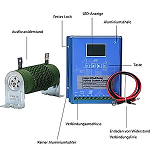 RETRIN Wind Solar Hybrid Controller,12V/24V/48V LCD Display MPPT Boost Charging Multifunctional Wind Solar Controller,Battery Off Grid Controller Wind Turbine Solar Hybrid MPPT Charge Boost,5000w-24V