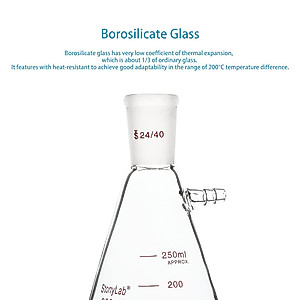 stonylab Filtering Flask with 24/40 Standard Taper Outer Joint, Heavy Wall Borosilicate Glass Filter Flask, Bolt Neck with Tubulation, 250 ml