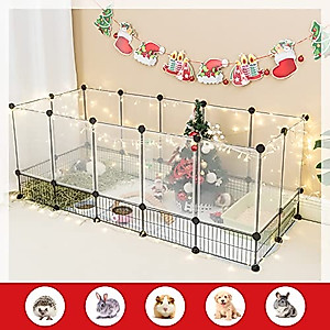 DINMO Rabbit Playpen, Guinea Pig Cages, Hamster Cages, Iron Net Bottom Design for Small Animal, Bunny, Ferret, Hedgehog, DIY, Expanded, Portable, Exercise Fence, 61.4 x 25.4 x 22.3 Inches