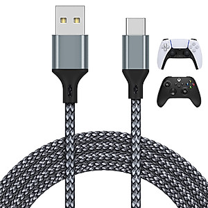 16.4FT Charger Charging Cable for PS 5 for Xbox Series X/S Controller/for Switch Pro Controller, Replacement USB Charging Cord Nylon Braided Type-C Ports Accessories for PS5/for Xbox Series X, Grey