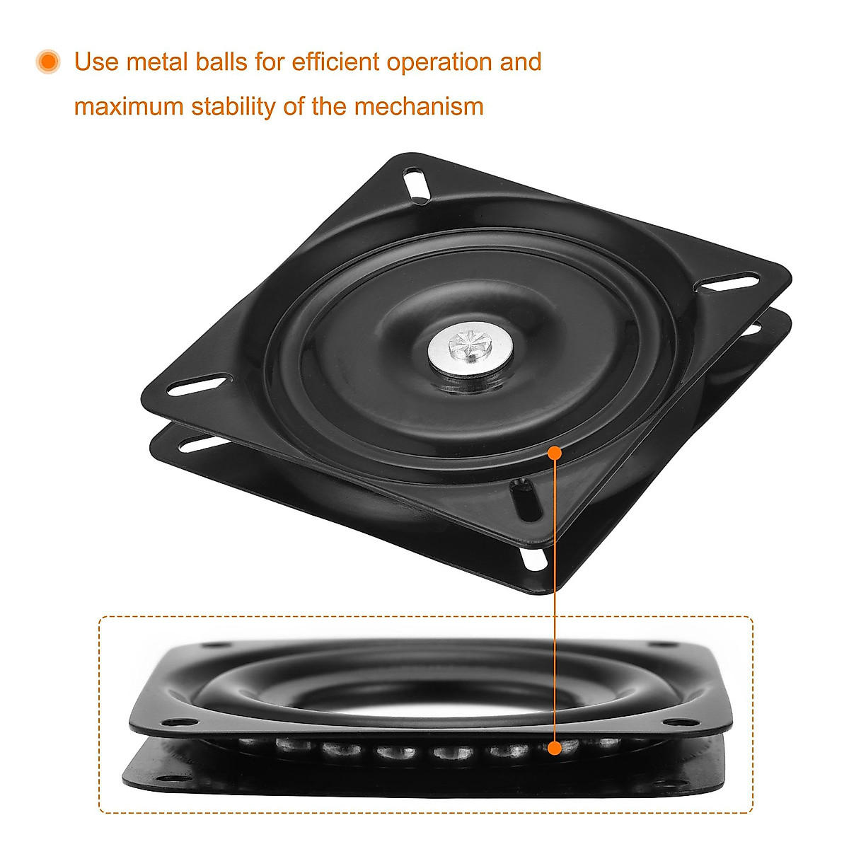 MECCANIXITY 6inch Metal Lazy Susan Turntable 360 Degree Rotating Swivel Steel Ball Bearing Stand for Kitchen Cabinet, Square shape Black 1Pack