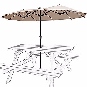 FREE SOLDIER 13FT Double-Sided Patio Umbrellas With 36 LED Lights, Outdoor Extra Large Umbrella with Crank, Market Twin Table Umbrella with Solar lights for Patio Garden Yard Pool (Beige)