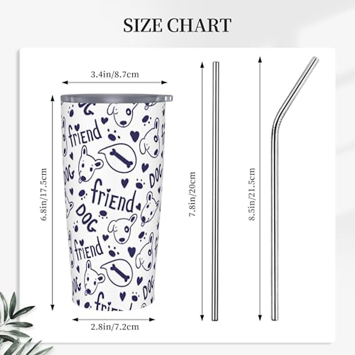 Yaxongx 20oz Tumbler Dog Friend Double Wall Vacuum Insulated Coffee Mug with Lid and Metal Straw Brush Reusable Stainless Steel Water Bottle Travel Cup Gifts for Car Ice Drinks Hot Beverage