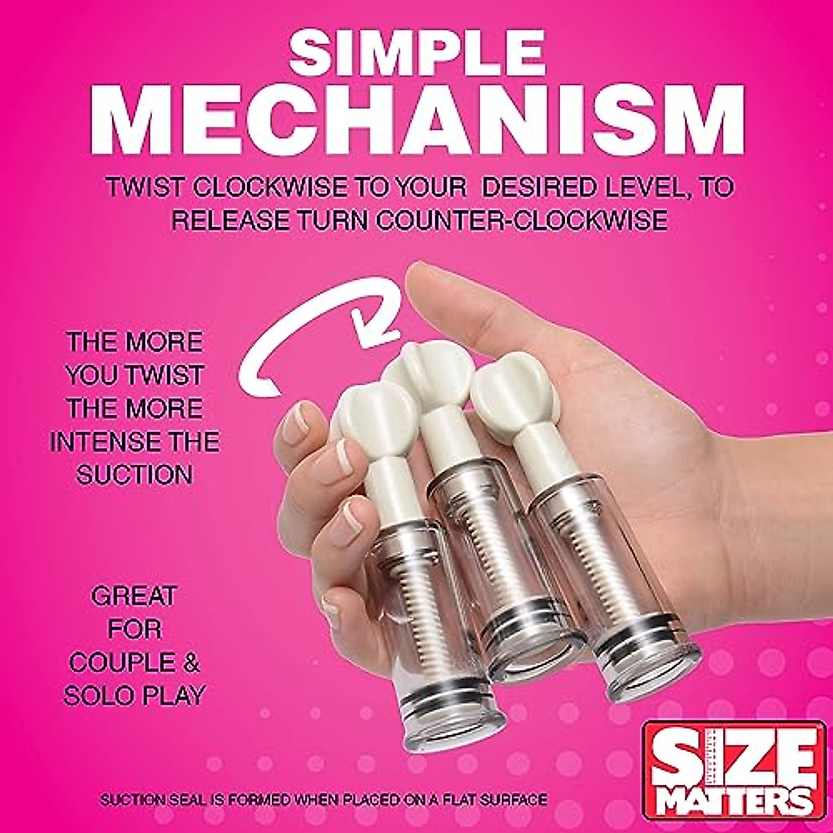 Size Matters Twist Up Nipple and Clitoris Suction Devices, Transparent, 3 Count (Pack of 1) (AC914)
