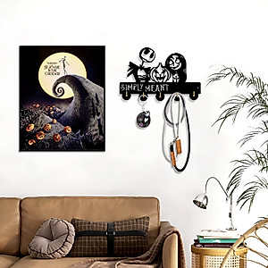 Christmas Nightmare Decor Key Holder for Wall - Jack Cartoon Sally Gothic Wall Decor Key Organizer with 5 Hooks - for Halloween Decor - Christmas Nightmare Gifts for Kids Girls