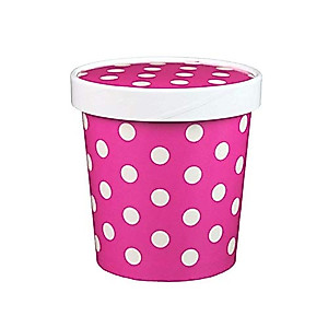 Worlds 16 OZ Polka Dot Pink Paper Ice Cream Containers with Paper Lid 10 Set
