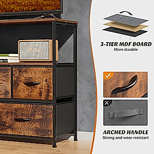 Dresser TV Stand, Entertainment Center with 5 Fabric Drawers, Media Console Table for TV with Open Storage Shelf Dresser for Bedroom/Living Room/Hallway Rustic Brown