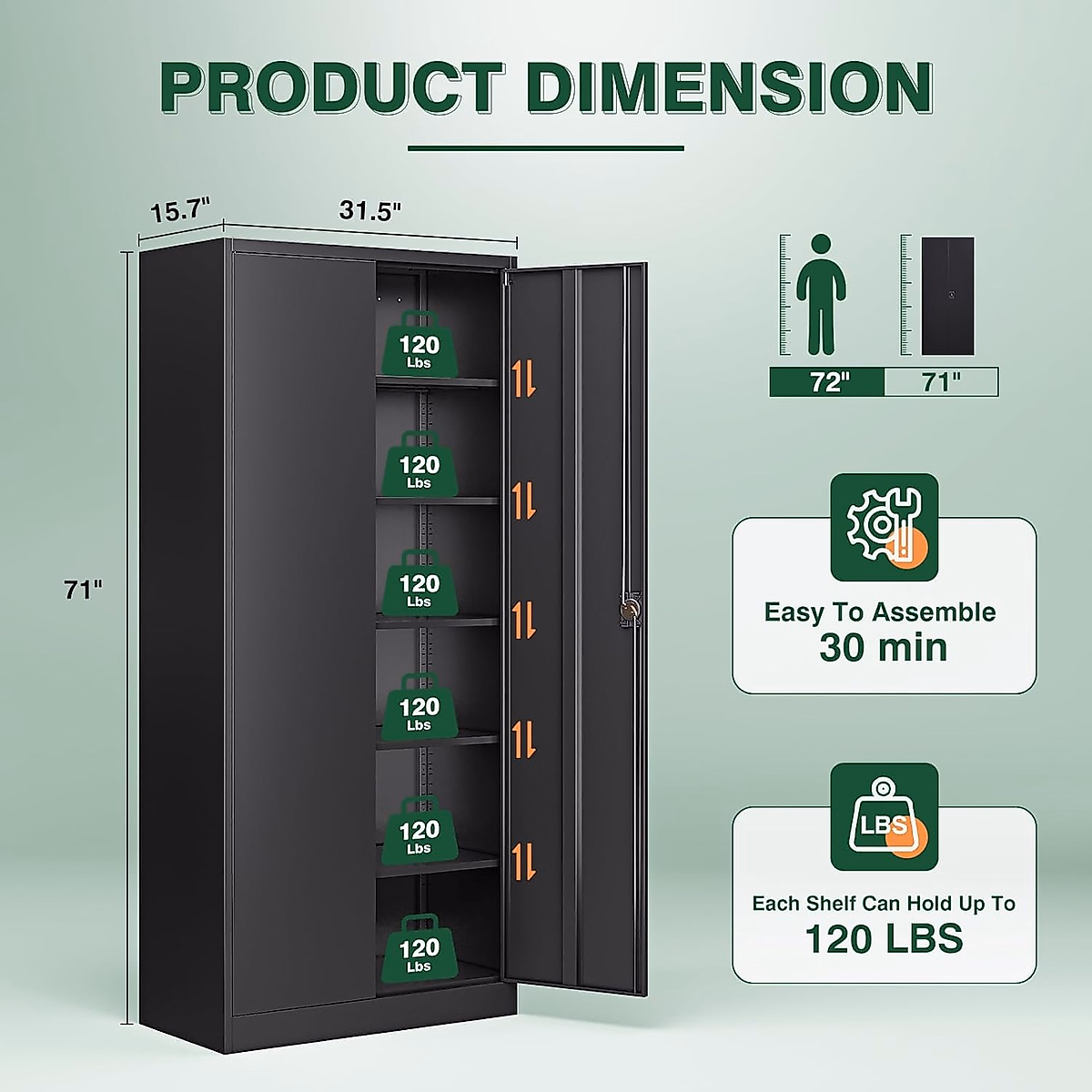 Letaya Metal Garage Storage Cabinets with Lock Door and Adjustable Shelves, Steel Tool Cabinets for Home,Office,Warehouse Organisieren (Black)