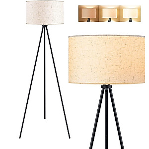 BoostArea Floor Lamp for Living Room, Tripod Floor Lamp, 15W LED Bulb, 3 Levels Dimmable Brightness, Linen Lamp Shade, Mid Century Standing Lamp for Living Room, Bedroom, Study Room and Office