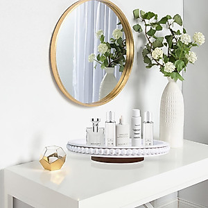 HPC Decor 12 Inch Beaded Lazy Susan- Wooden Lazy Susan Organizer- Farmhouse Table Decor- Round Lazy Susan for Table Cabinet- Kitchen Turntable 360 Degrees Rotating Table Decor Spinning Tray (White)