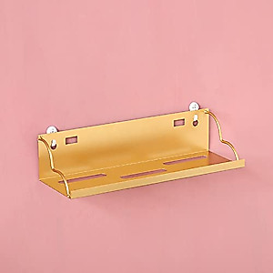 Above Sink Shelf Decoration Rack Simple Style Wall Hanging Decoration Metal Bracket Wooden Base Natural Stability Beautiful and Generous (Gold, One Size)