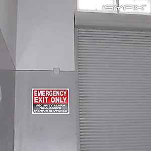 iSYFIX Emergency Exit Only Stickers – 2 Pack 10x7 Inch – Premium Self-Adhesive Vinyl, Laminated UV, Weather, Scratch, Water & Fade Resistance, Security Alarm Will Sound if Door is Opened Signs