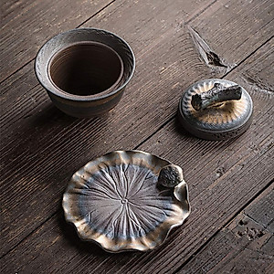 MULHUE Handmade Ceramic/Pottery Teacup 5.8oz/170ml Gaiwan Vintage Tea Cup Comprised of Cup, Saucer and Lid Sancai wan tea set teapot kungfu tea set