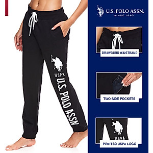 U.S. Polo Assn. Essentials Black Sweatpants with Pockets, Comfy, Breathable French Terry Womens Joggers (Black, Small)