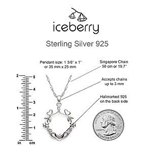 ICEBERRY Irish Claddagh Necklace 925 Sterling Silver - Dainty Leaf Clover Wreath Pendant with Chain 20" - Good Luck Blessing Shamrock Charm - Celtic Jewelry for Women
