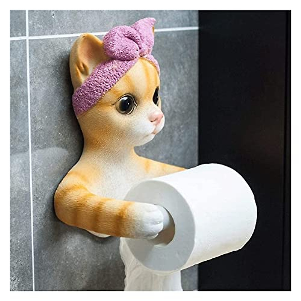 TOWEL BAR RACK Roll Holder Paper Holder Toilet Paper Holder Cartoon Hairband Cat Bathroom Toilet Paper Roll Holder Wall Mount Resin Cute Adhesive Toilet Paper Dispenser With Elastic Rod For Kitchen Li
