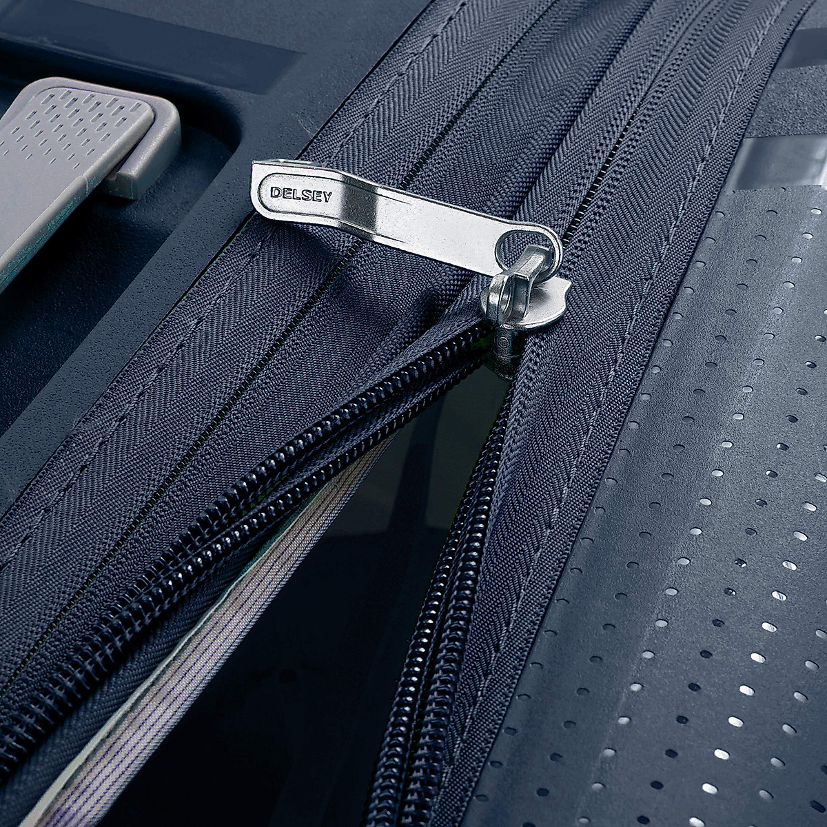 DELSEY Paris Clavel Hardside Expandable Luggage with Spinner Wheels, Blue Jean, Carry-On 19 Inch