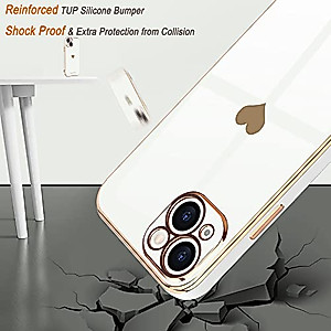 Teageo Compatible with iPhone 13 Case for Women Girl Cute Love-Heart Luxury Bling Plating Soft Back Cover Raised Full Camera Protection Bumper Silicone Shockproof Phone Case for iPhone 13, White