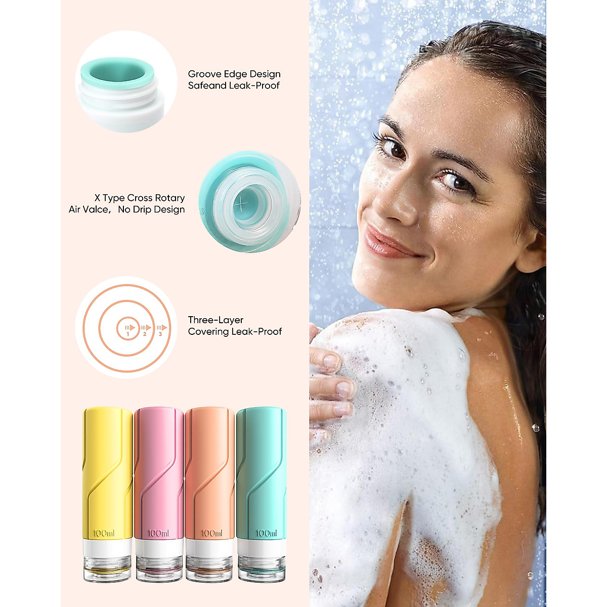 Travel Bottles Set for Toiletries, Travel Essentials Silicone Travel Bottle, Tsa Approved Travel Size Containers for Shampoo, Conditioner, Lotion - Squeezable Tubes Easy Dispensing(BPA Free)