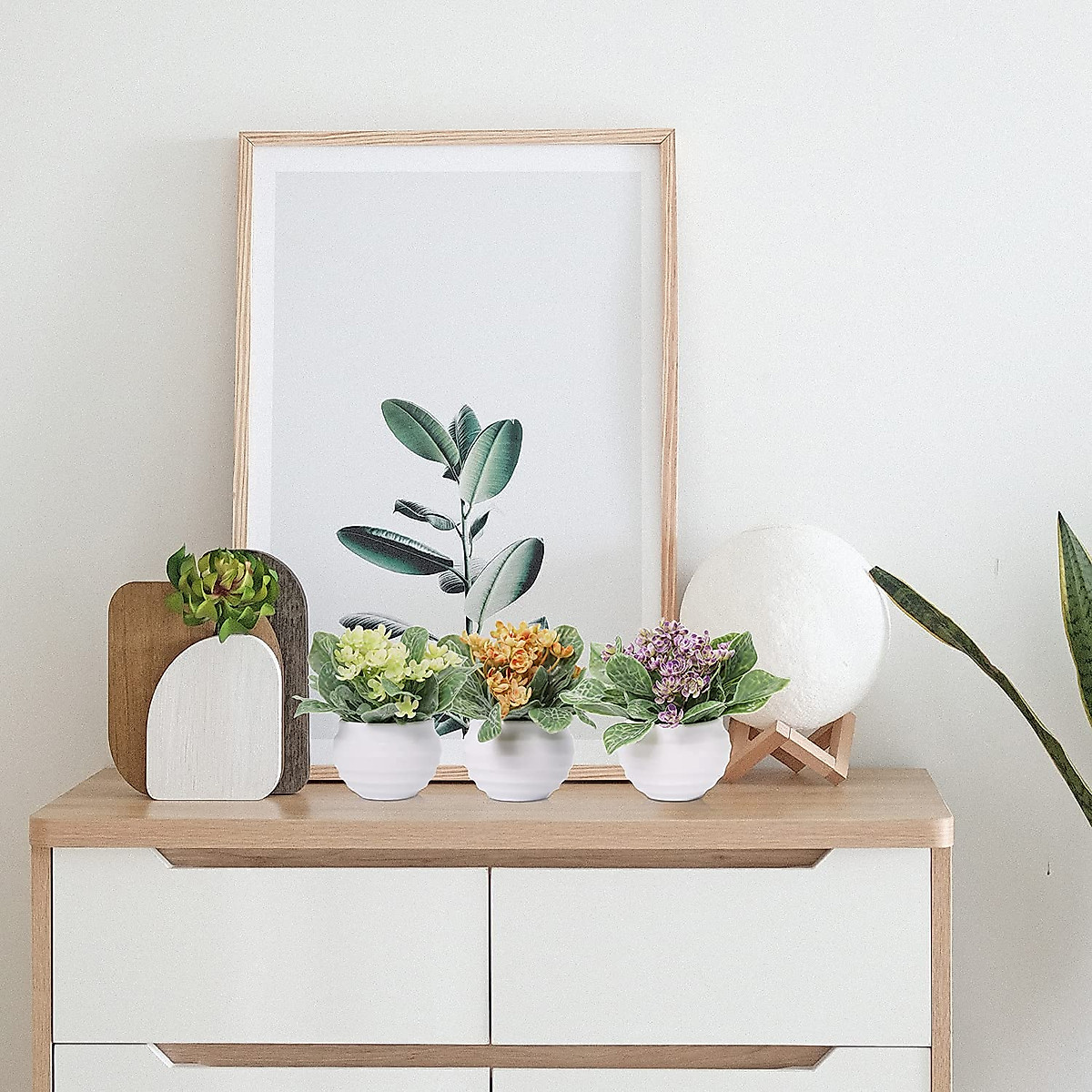 Zuvas Fake Plants 6 Packs Small Artificial Plastic Plants Set Home Decor Mini Potted Faux Flowers and Herb Greenery Leaves for Bathroom Office Table Shelf Decoration