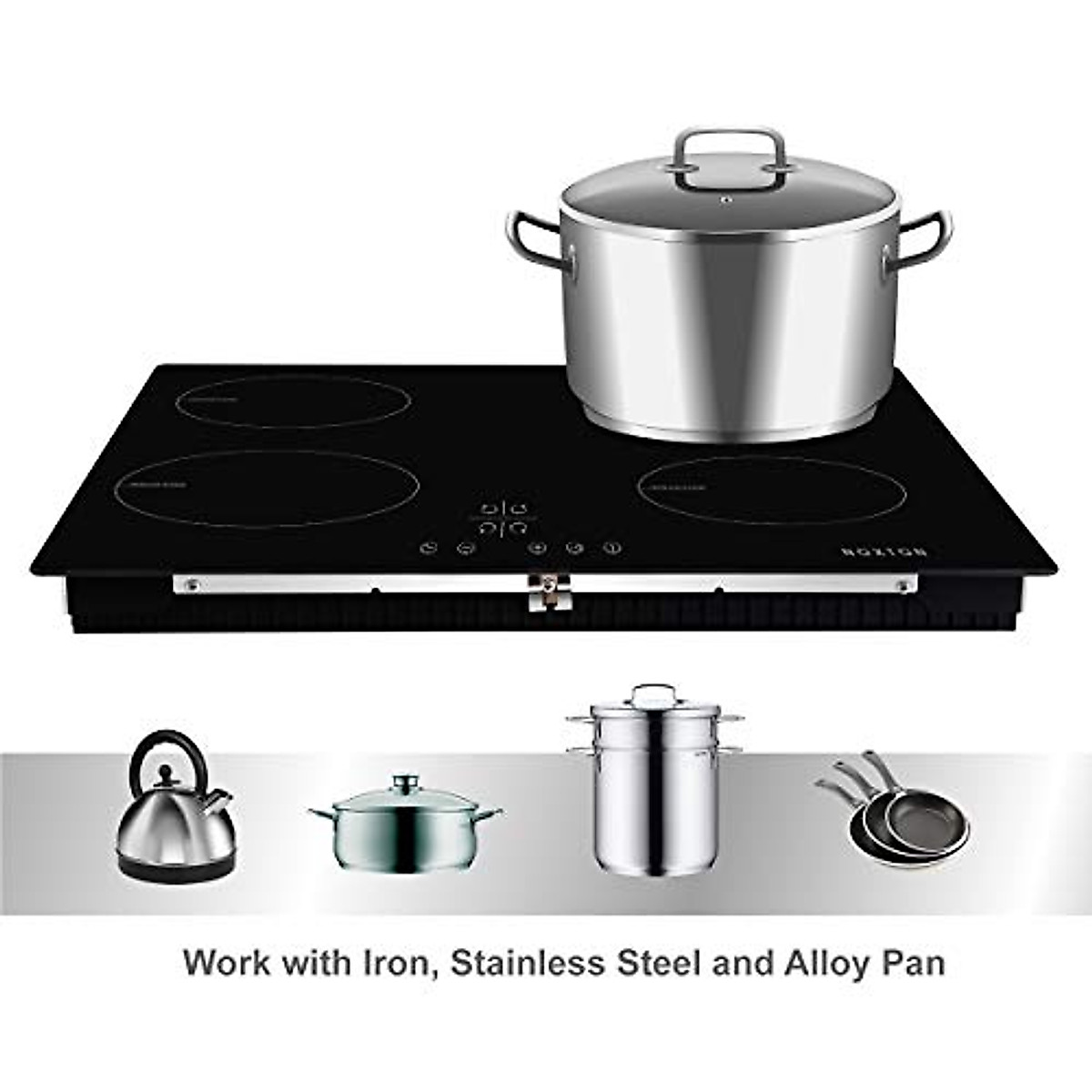 NOXTON Induction Cooktop, Electric Stove Built-in 4 Burners Induction Cooker Black Glass with Touch Control Child Lock Timer Hard Wire Easy Cleaning 6400W 220~240V