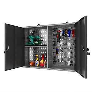 JZD Metal Storage Hanging Cabinets, Steel Wall Mounted Garage Tool Cabinet, Black & Grey