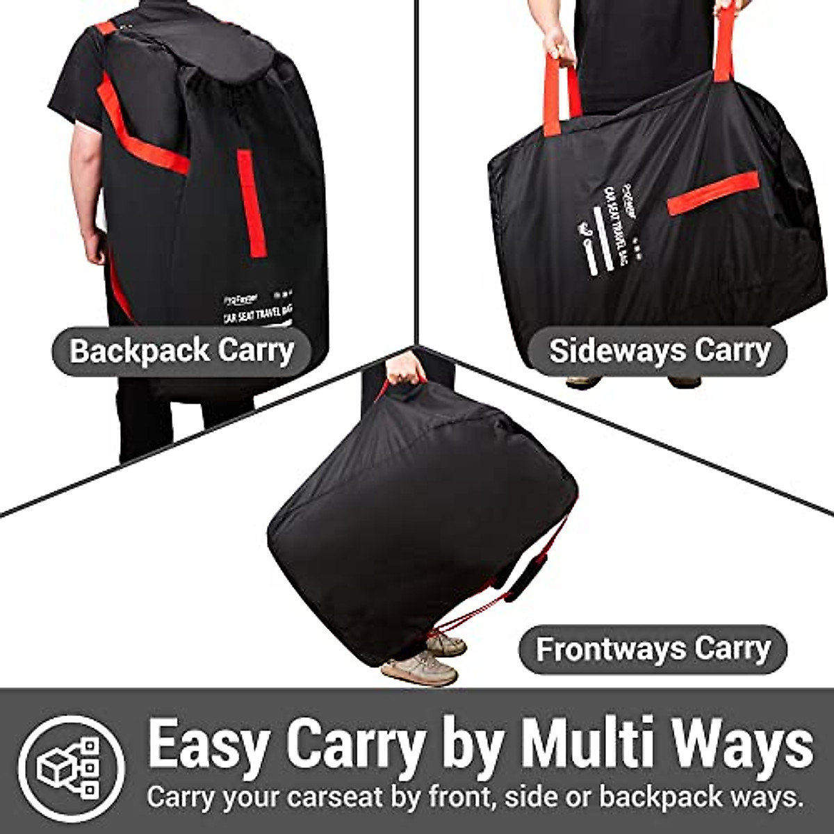 ProFaster Car Seat Travel Bag Backpack for Air Travel - Karfast Universal Infant Carseat Gate Check Bag Cover for Airplane, Foldable with Pouch, Black