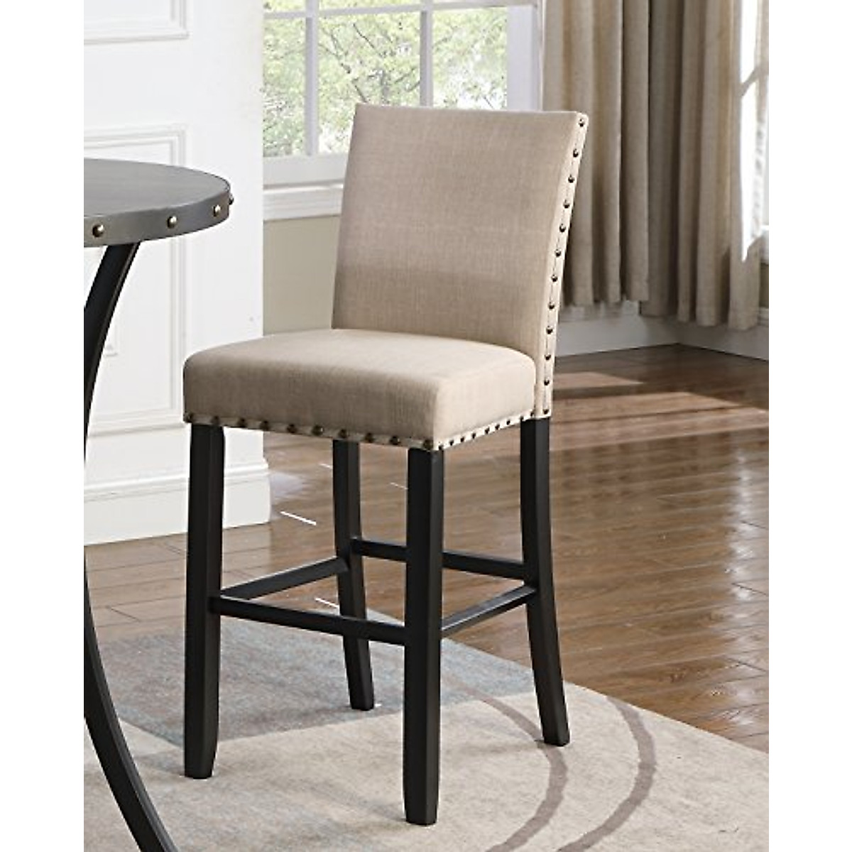 Roundhill Furniture Biony Fabric Bar Stools with Nailhead Trim (Set of 2), Tan