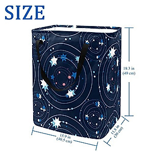 Little Stars and Round Circle Print Collapsible Laundry Hamper, 60L Waterproof Laundry Baskets Washing Bin Clothes Toys Storage for Dorm Bathroom Bedroom