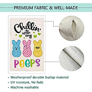 Baccessor Easter Bunny Garden Flag Double Sided Chillin with My Peeps Buffalo Plaid Cute Rabbit Burlap Small Yard Flag for Spring Holiday Seasonal Farm house Outdoor Outside Decoration 12.5x18 Inch