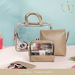 Nestasia Travel Kit for Women, Toiletry Makeup Bag, Travel Cosmetic Bag for Women, set of 4 with a different size, Beige