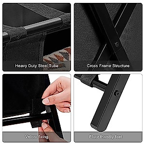 Yifeel Luggage Rack, Folding Suitcase Stand with Laundry Bag, Sturdy Luggage Holder, Steel Frame, Pack of 2, Guest Room, Bedroom, Hotel, Black JLR001B2