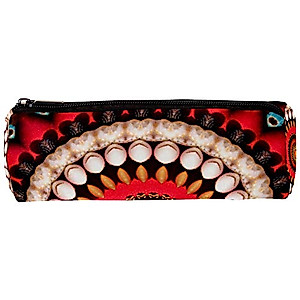 Red Circular Hippie Mandala Pencil Bag Pen Case Stationary Case Pencil Pouch Desk Organizer Makeup Cosmetic Bag for School Office